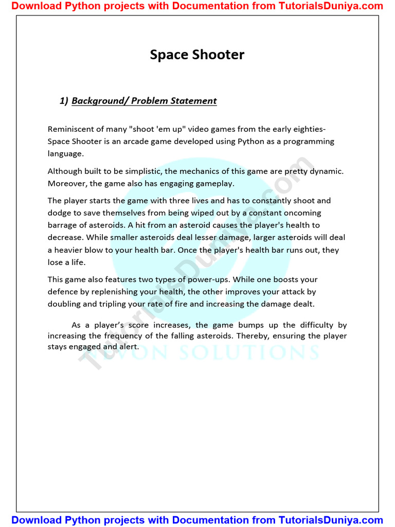Space Shooter Combat Game Python Project Pdf Python Programming Language Computing 5325