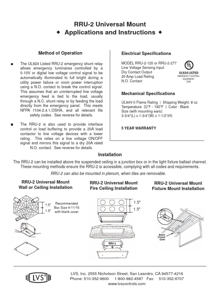 RRU-2 Universal Mount Applications and Instructions: Method of ...