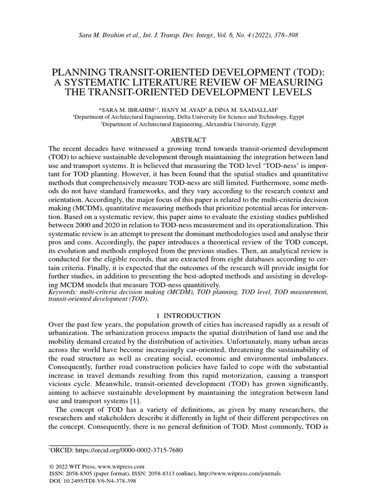 2.1. Literature Review of Measuring The Transit-Oriented Development ... 2.1. Literature Review of Measuring The Transit-Oriented Development ...