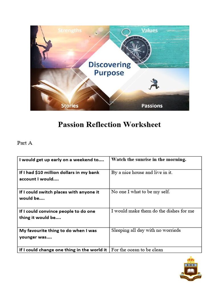 9VED Passion Reflection Worksheet | PDF
