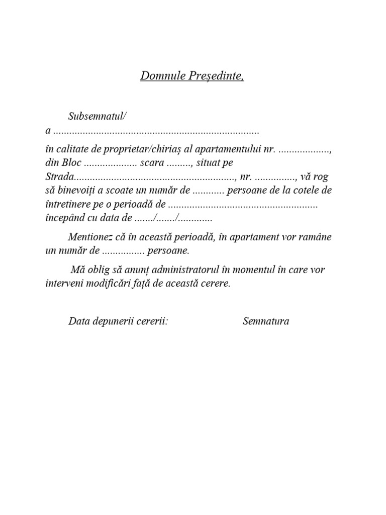 Model Cerere Scoatere Persoane de La Intretinere | PDF