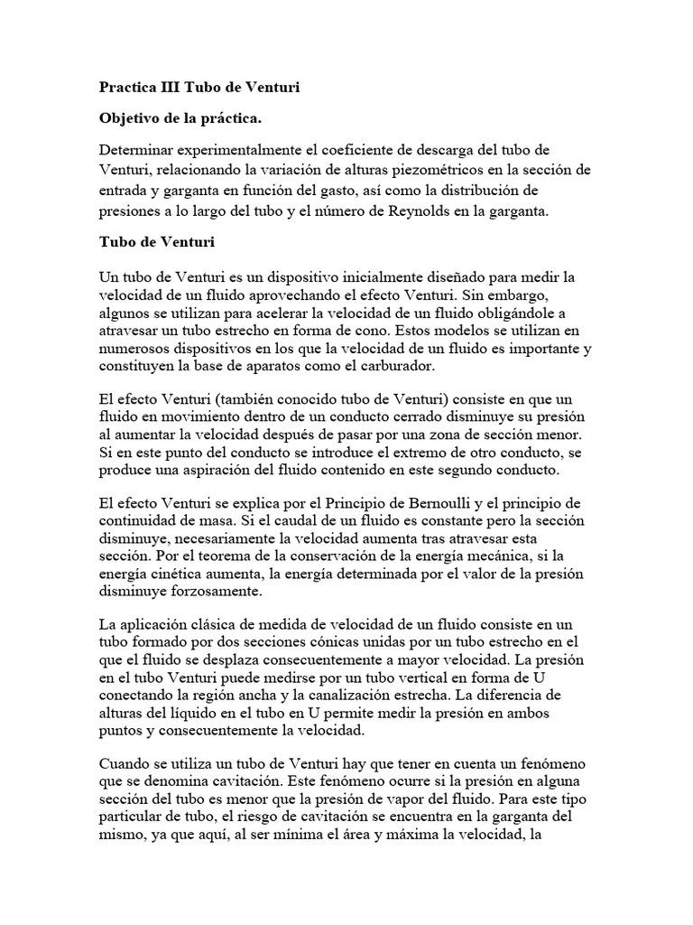 Practica 3 Tubo de Venturi | PDF | Tecnología energética | Ingeniería hidráulica