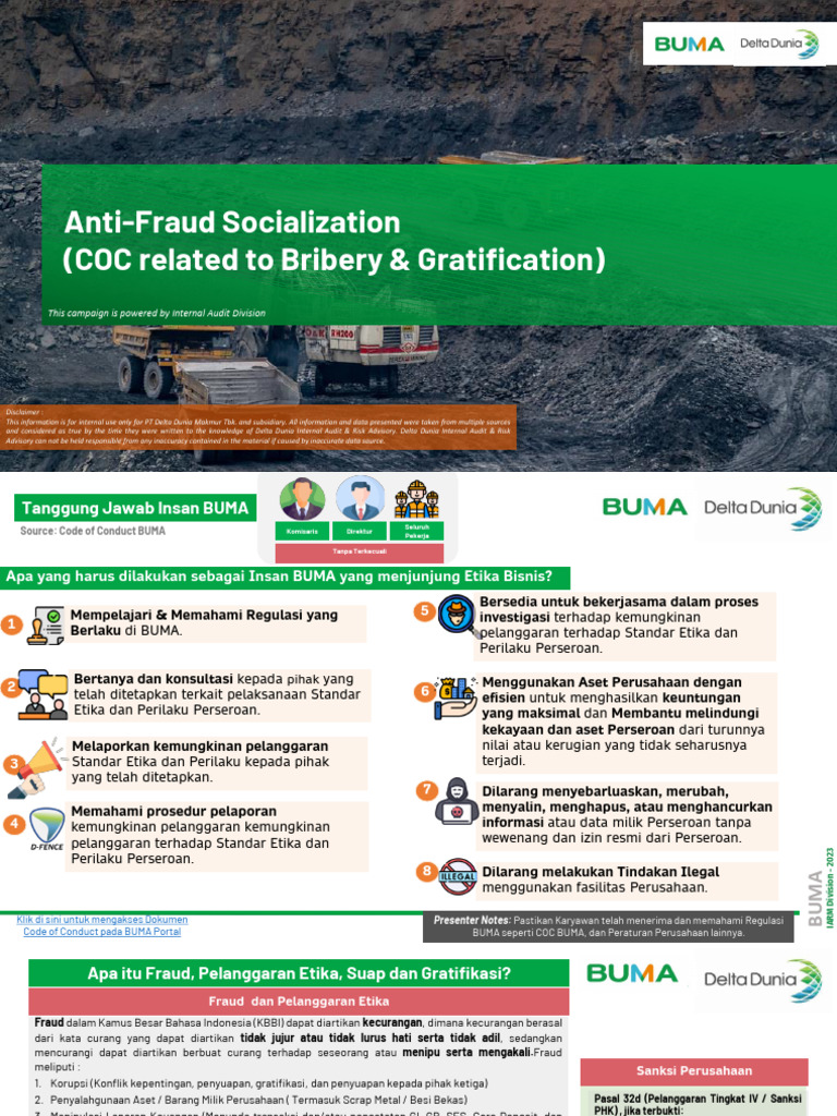 (BUMA Mining) Fraud, Pelanggaran Etika, Suap Dan Gratifikasi | PDF
