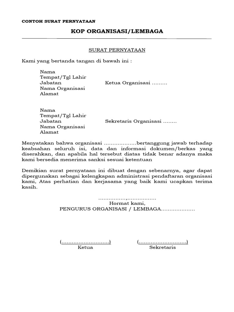 Contoh Format Keabsahan Ormas | PDF