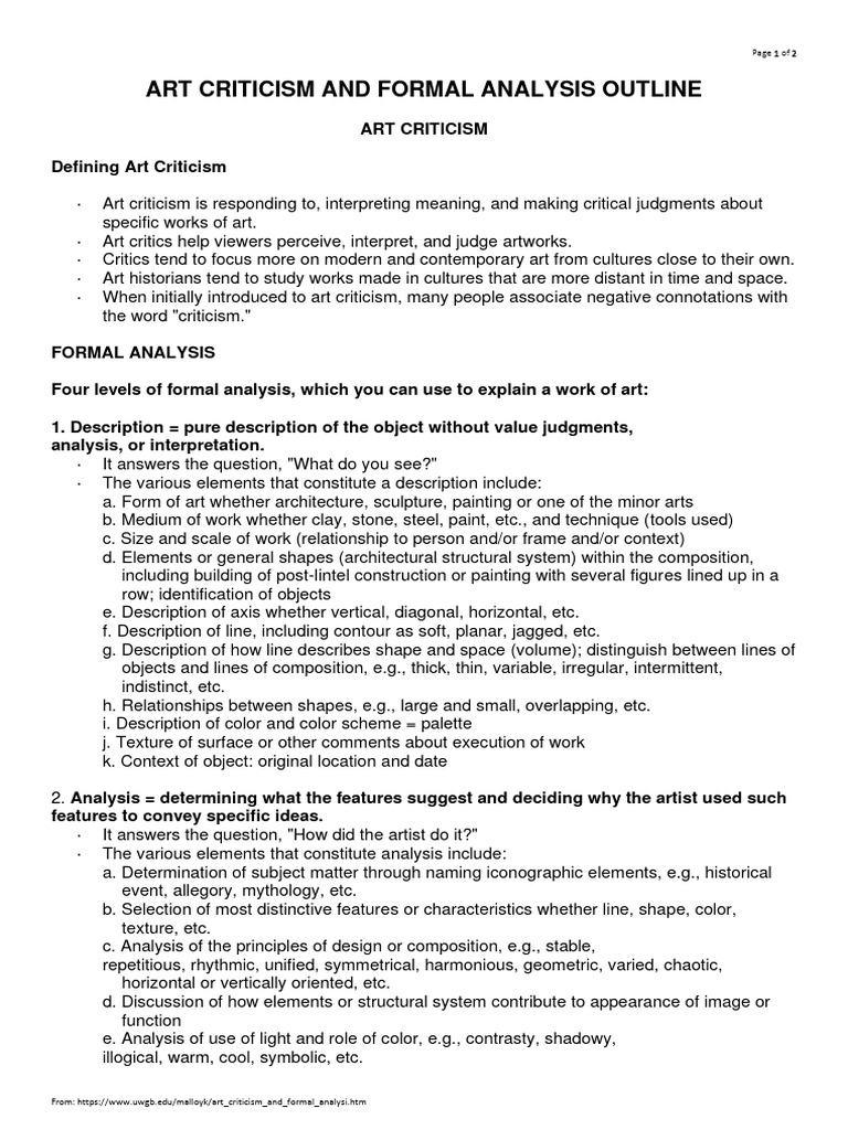 Gec16 Art Criticism and Formal Analysis Outline | PDF | Composition (Visual Arts) | Shape