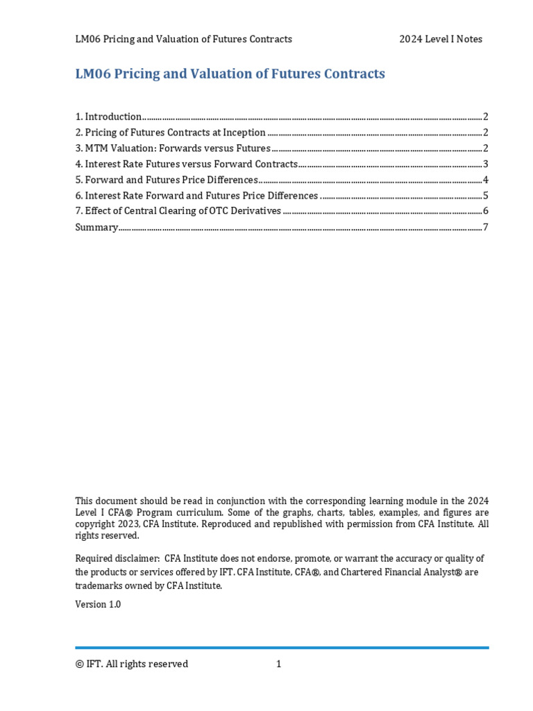 LM06 Pricing and Valuation of Futures Contracts IFT Notes | PDF ...