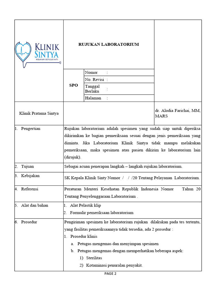3.13.6 Sop Rujukan Laboratorium | PDF
