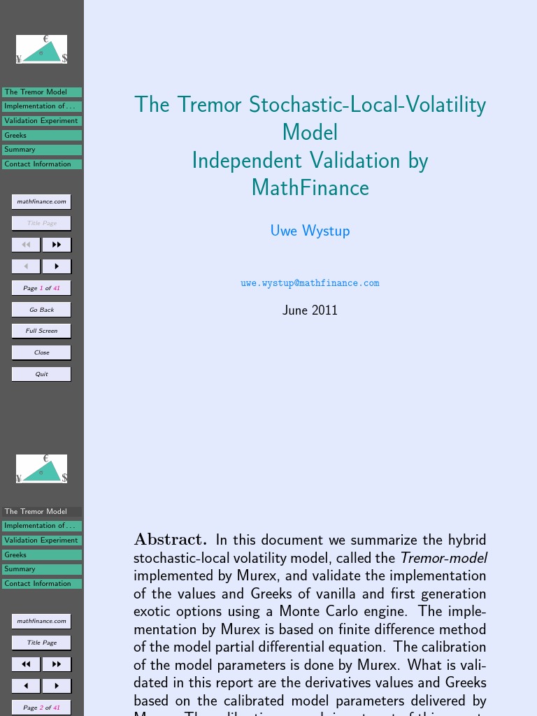 Tremor Model Validation by Wystup | PDF | Greeks (Finance) | Financial Economics