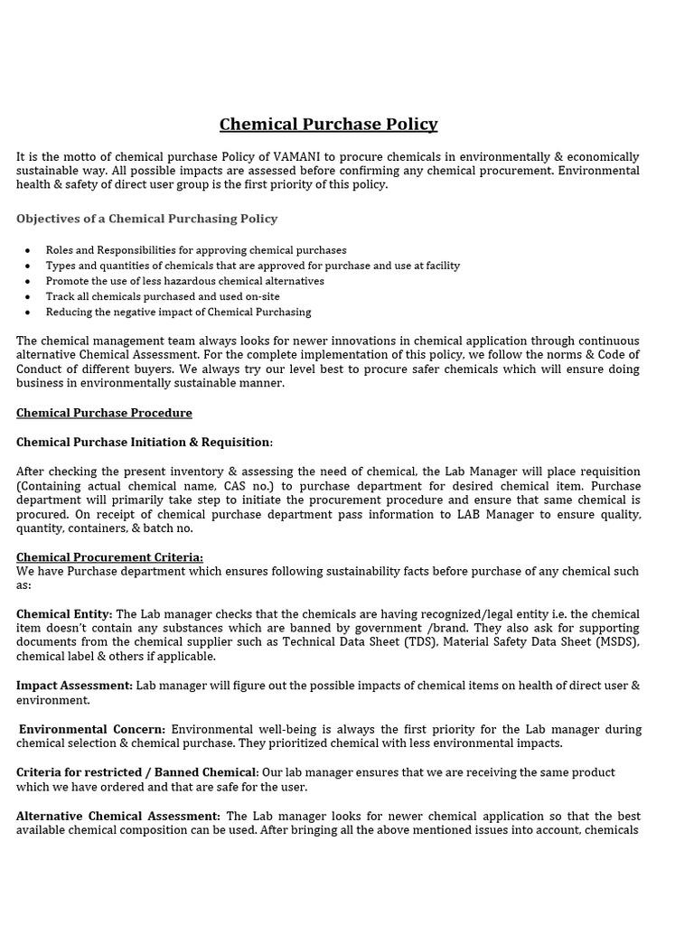 Chemical Purchase Policy | PDF | Procurement | Chemical Substances