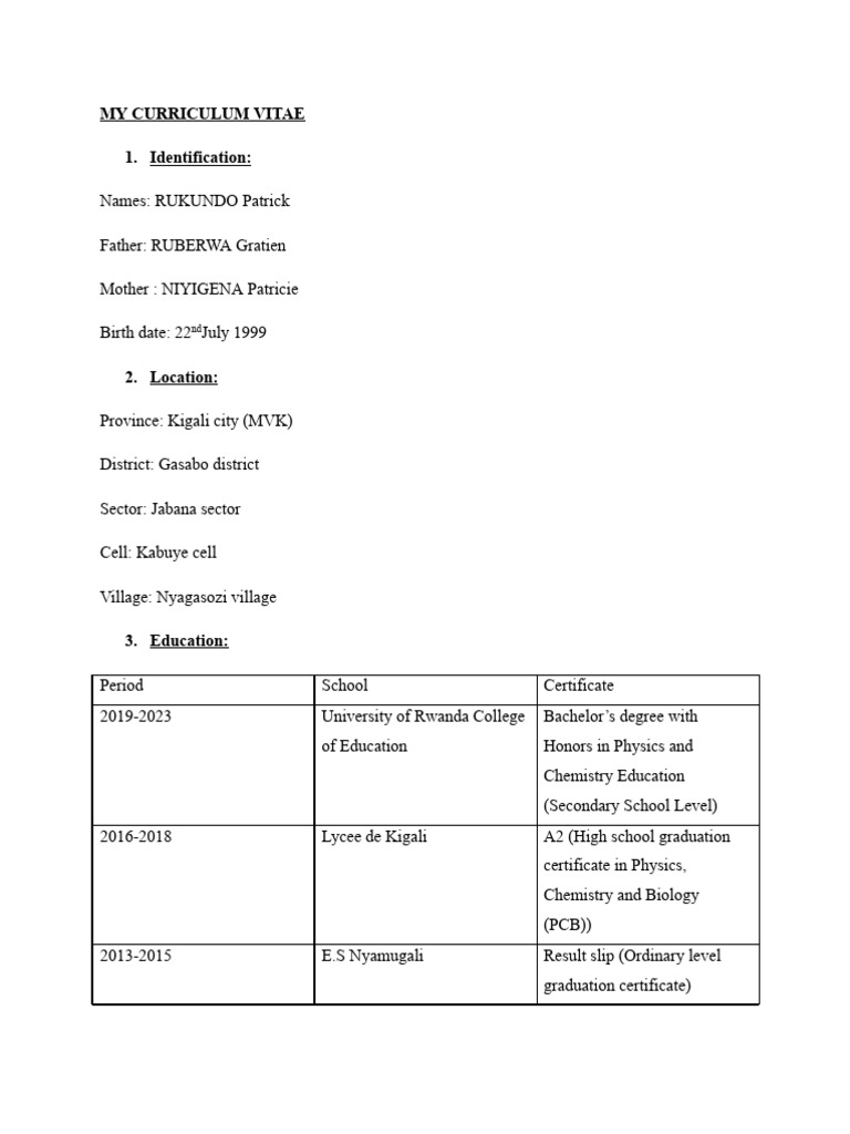 Rukundo Patrick's CV: Education & Experience | PDF