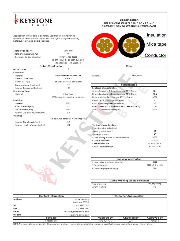 Fire Resistant Keystone Cable Specs | PDF | Electrical Conductor ...