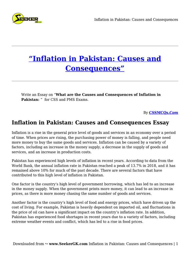 Inflation in Pakistan - Causes and Consequences | PDF | Cost Of Living | Inflation