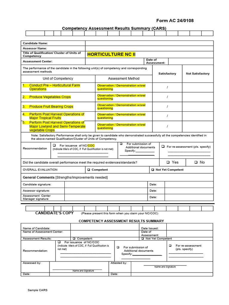 Competency Assessment Results Summary | PDF | Agriculture Competency Assessment Results Summary | PDF | Agriculture