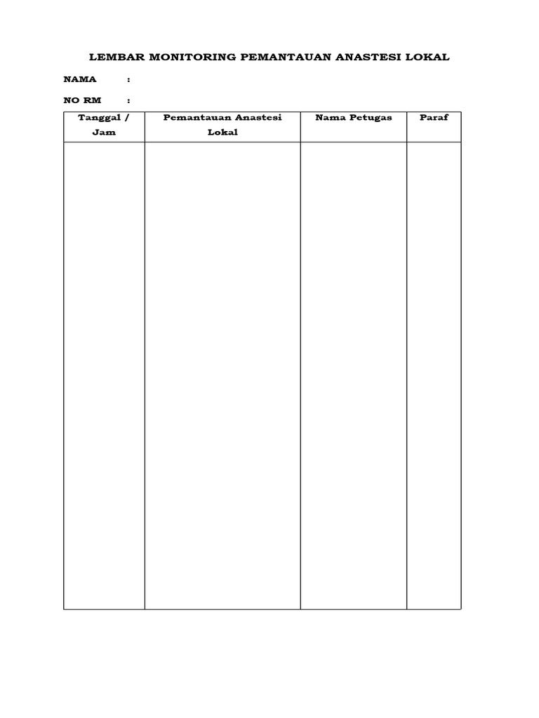 3.4.1.b Lembar Monitoring Pemantauan Anastesi Lokal Print | PDF