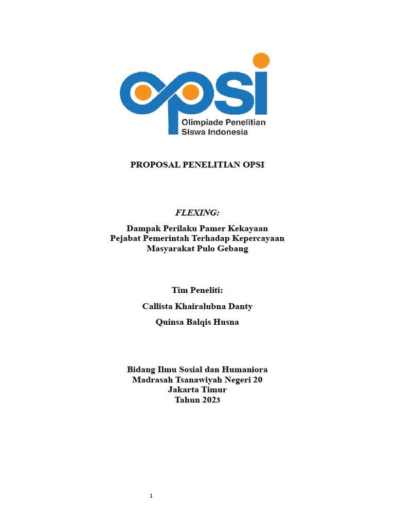 Proposal Penelitian Opsi (Flexing) - Siswa MTSN 20 | PDF