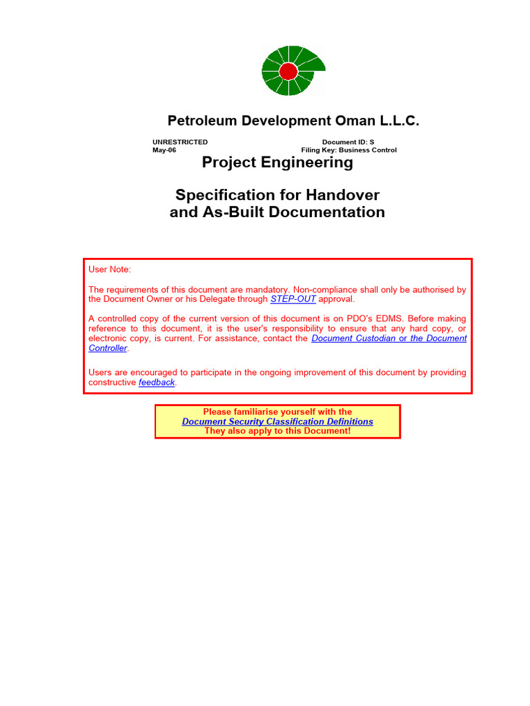 SP-1131-Handover and As-Built Documentation | PDF | Specification (Technical Standard) | Scada