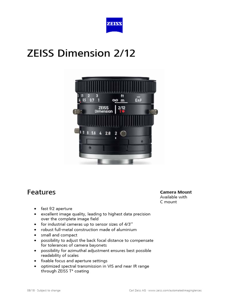 ZEISS Dimension 2 12 Datasheet | PDF | Camera | Electromagnetic Radiation