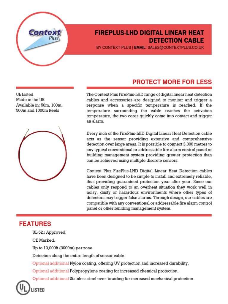 FIREPLUS-LHD DIGITAL LINEAR HEAT DETECTION CABLE - Sales Leaflet - 2019 | PDF | Building ...