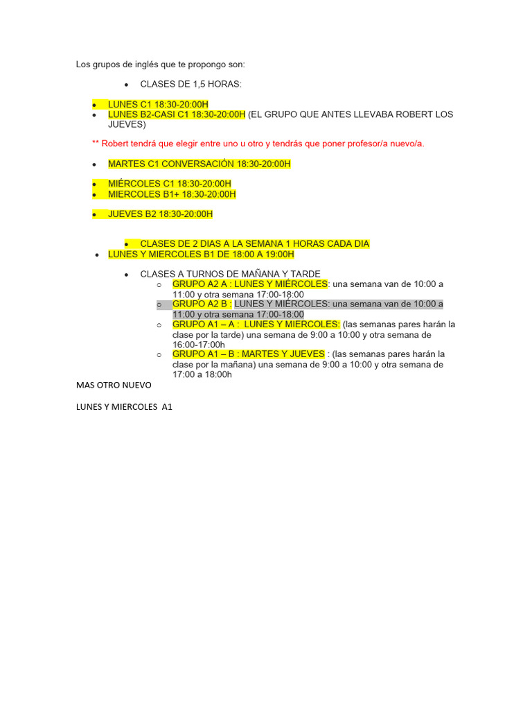 Programas Horario Grupos | PDF