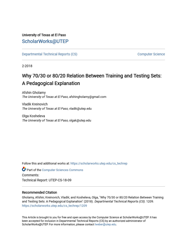 Training vs Testing Data Ratios Explained | PDF | Standard Deviation ...