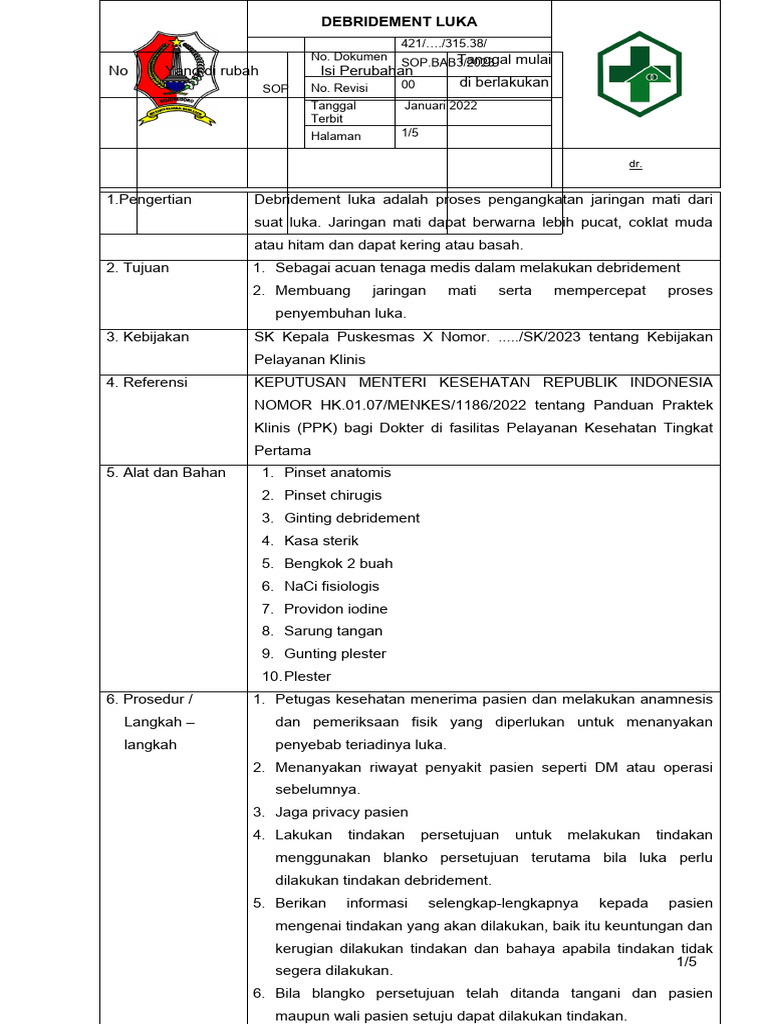 SOP DEBRIDEMENT LUKA - PKM | PDF | Sains & Matematika