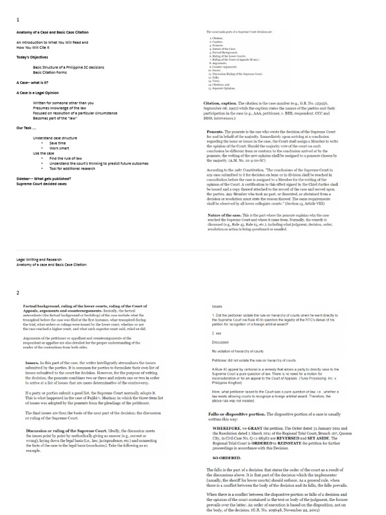 Anatomy of A Case and Basic CAse Citation | PDF | Precedent | Justice