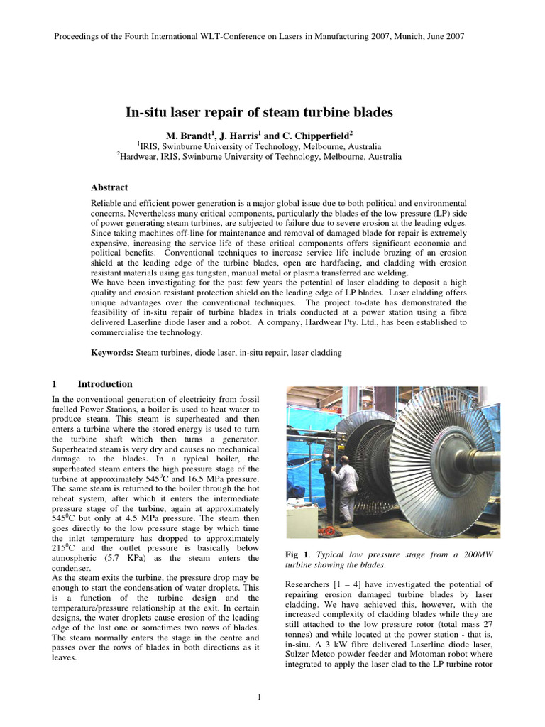 In Situ Laser Repair of Steam Turbine Blades | PDF | Turbine | Steam