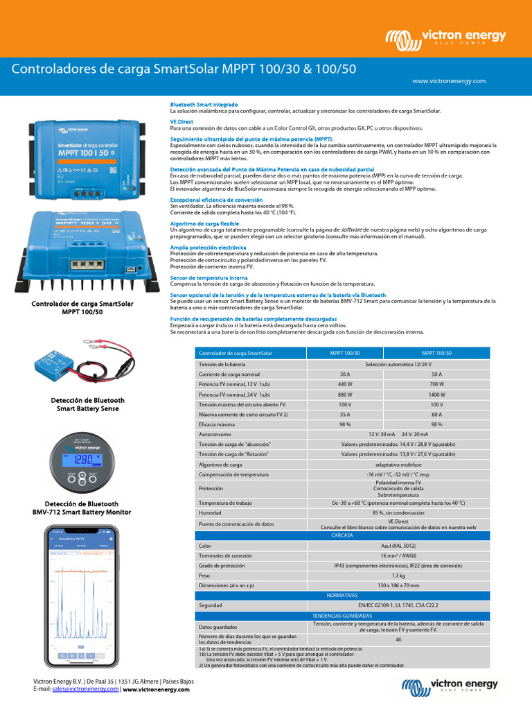 Datasheet Smartsolar Charge Controller Mppt 100 30 And 100 50 Es Pdf 3637