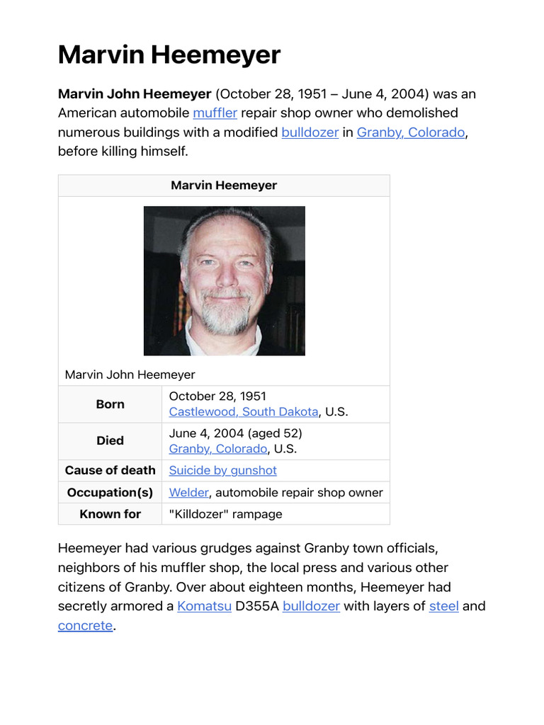 Marvin Heemeyer - Wikipedia | PDF