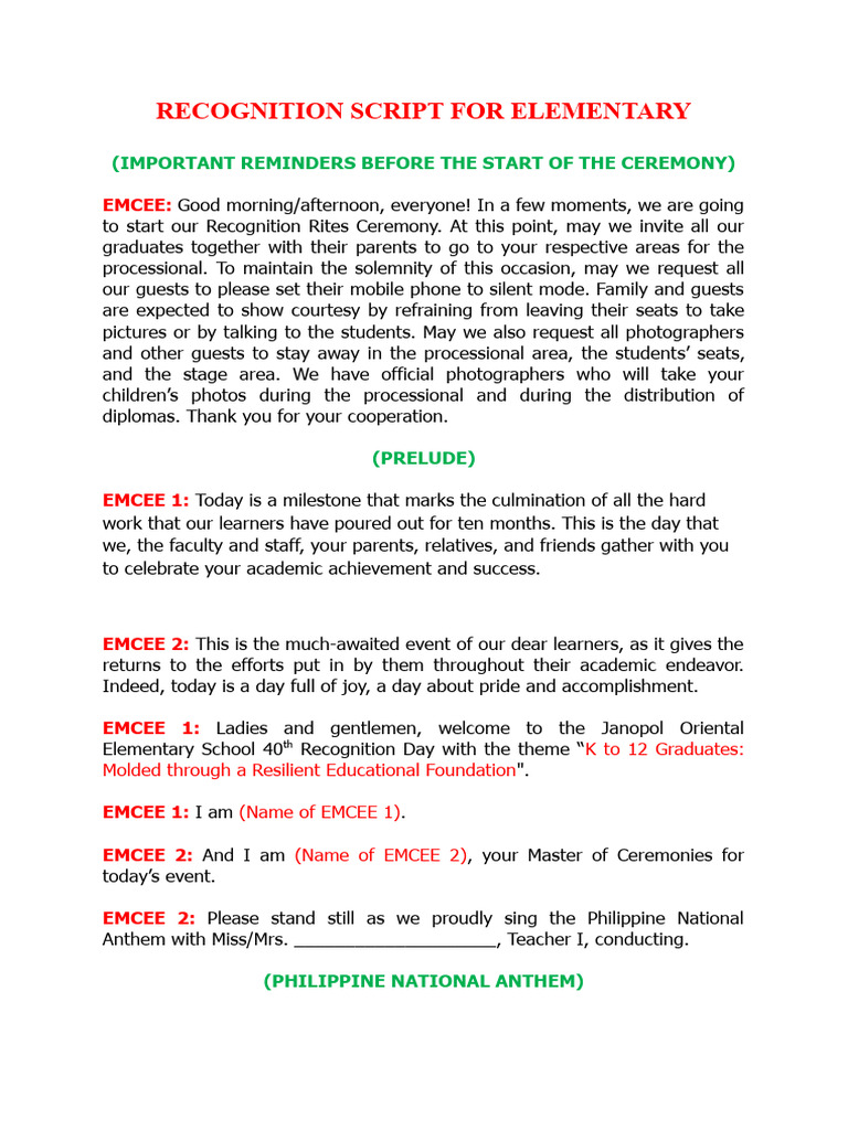 Recognition Script For Elementary English | PDF