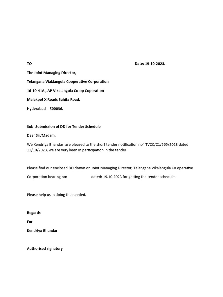 Letter For Tender Documents | PDF | Business