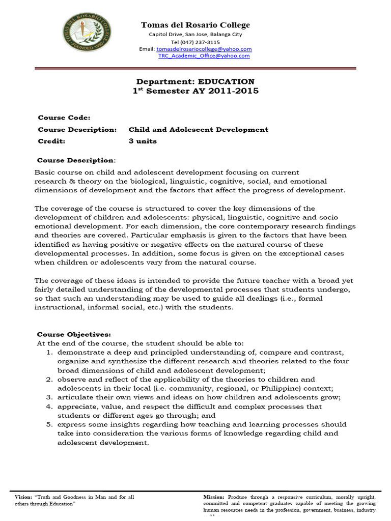 Child and Adolescent Development | PDF