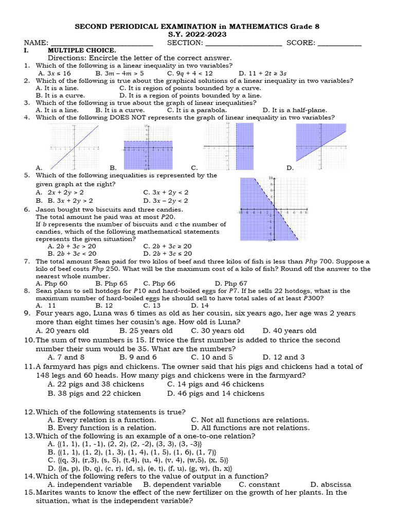 Math 8 PT-Q2 | PDF | Mathematics | Mathematical Analysis