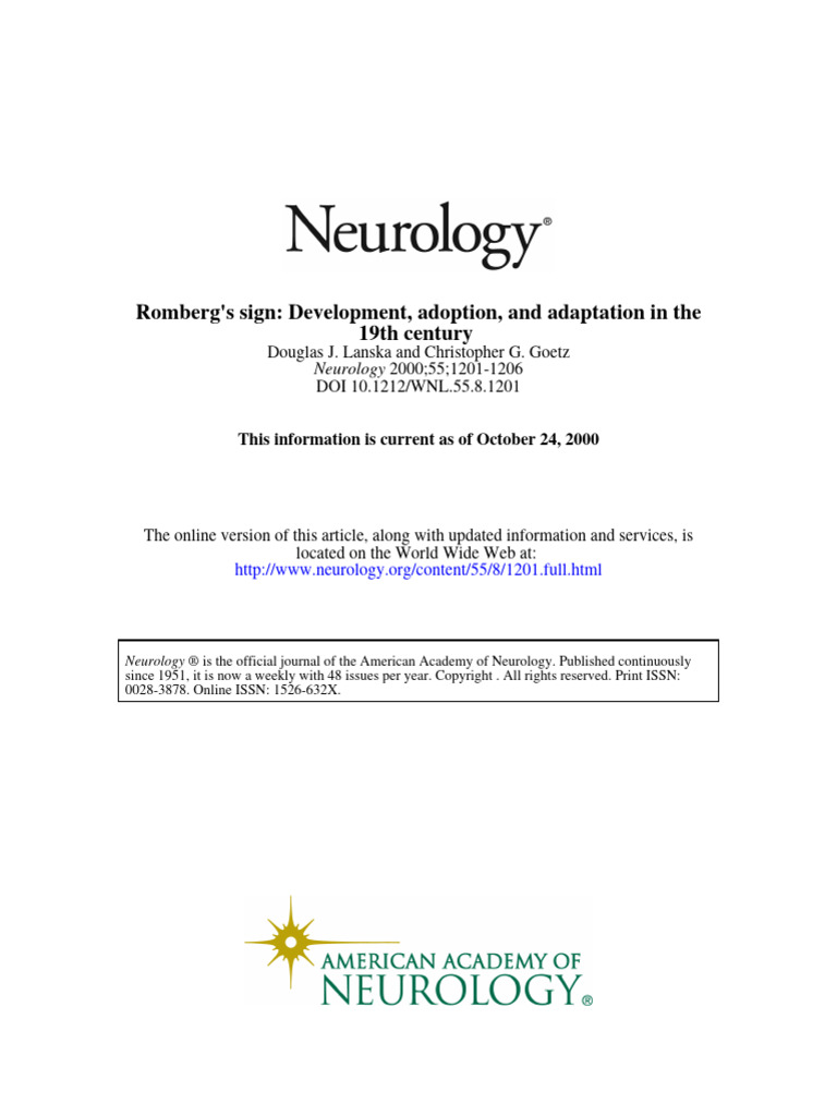 Lanska 2000 Romberg Sign | Download Free PDF | Neurology | Nervous System