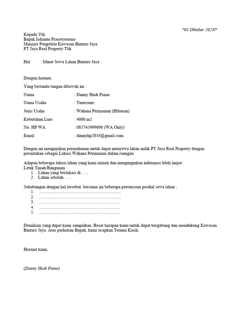 Surat Minat Sewa | PDF