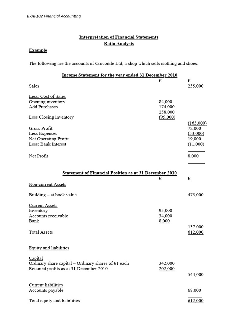 For Students - Interpretation of FS - Ratio Analysis - Example ...