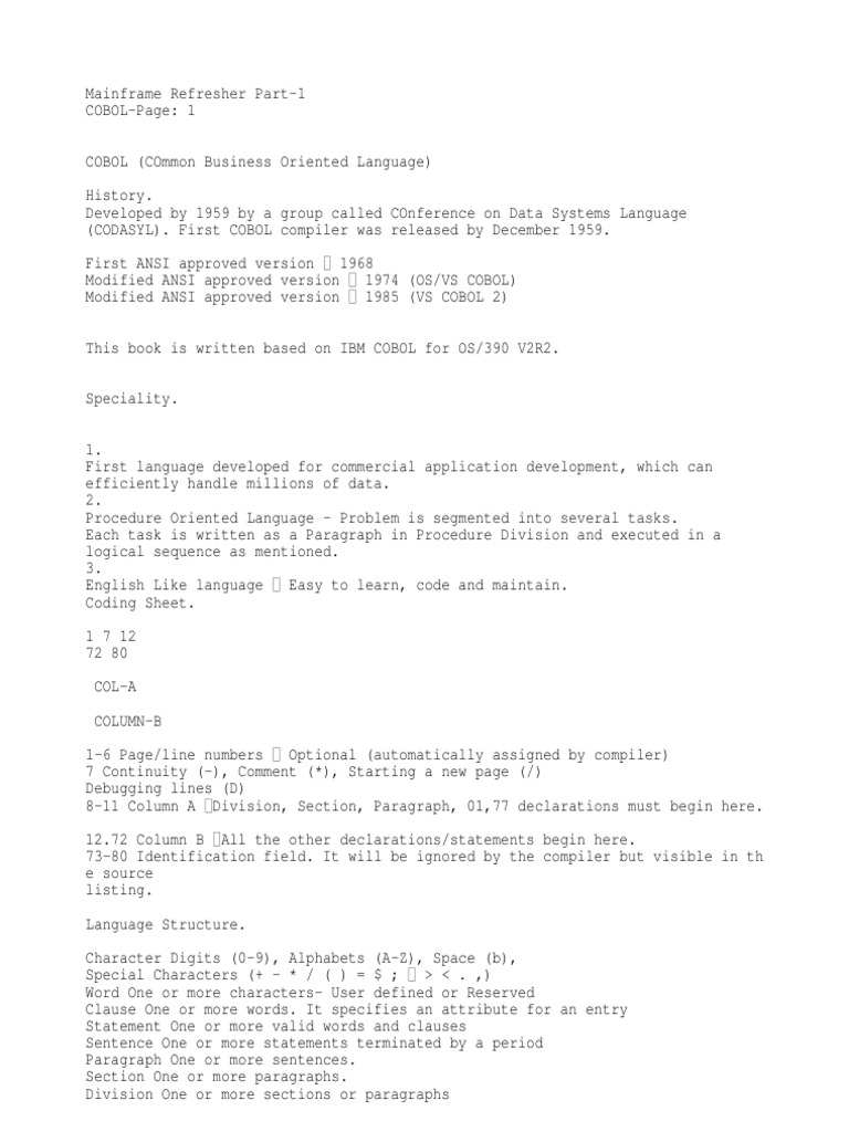 Mainframe Refresher Part 1 | PDF | Byte | Subroutine