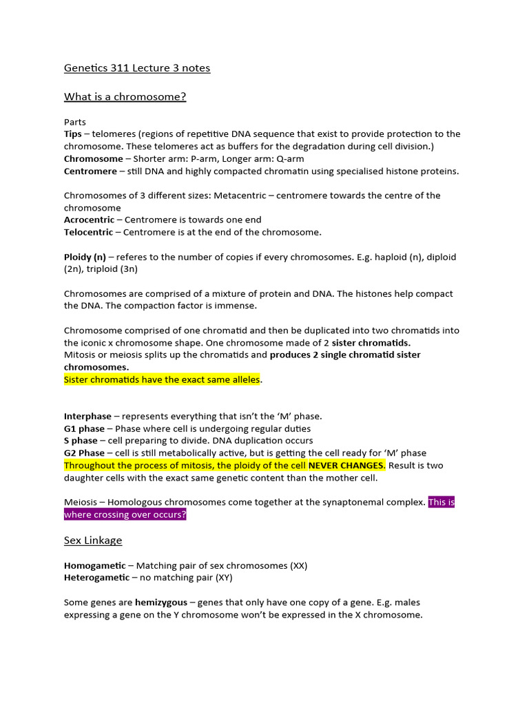 Genetics 311 Lecture 3 Notes | PDF | Chromosome | Ploidy
