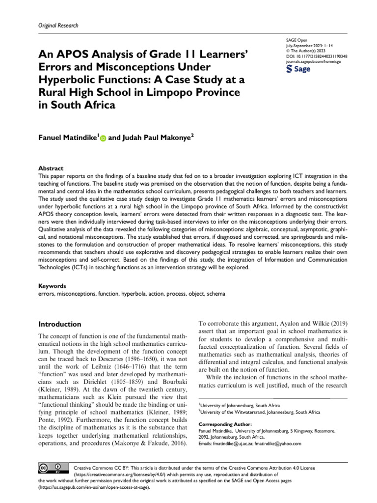An APOS Analysis of Grade 11 Learners Errors and | PDF | Mathematics | Function (Mathematics)