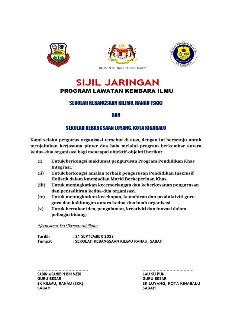 Sijil Jalinan Mou 2023 | PDF