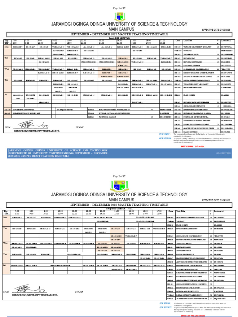 JOOUST September-December 2023 Timetable | PDF | Actuarial Science ...