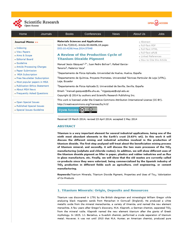 A Review of The Production Cycle of Titanium Dioxide Pigment | PDF ...