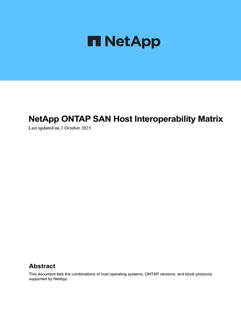 ONTAP SAN Host Interoperability Matrix | PDF