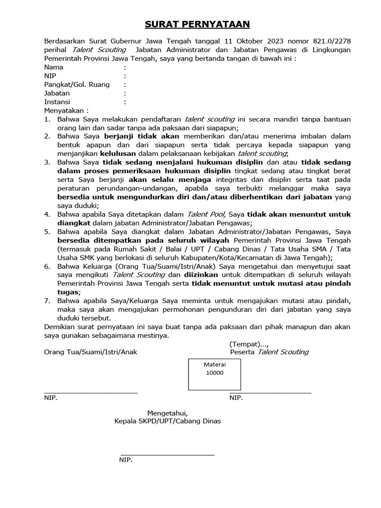 Surat Pernyataan Ts 2023 | PDF | Karier & Perkembangan