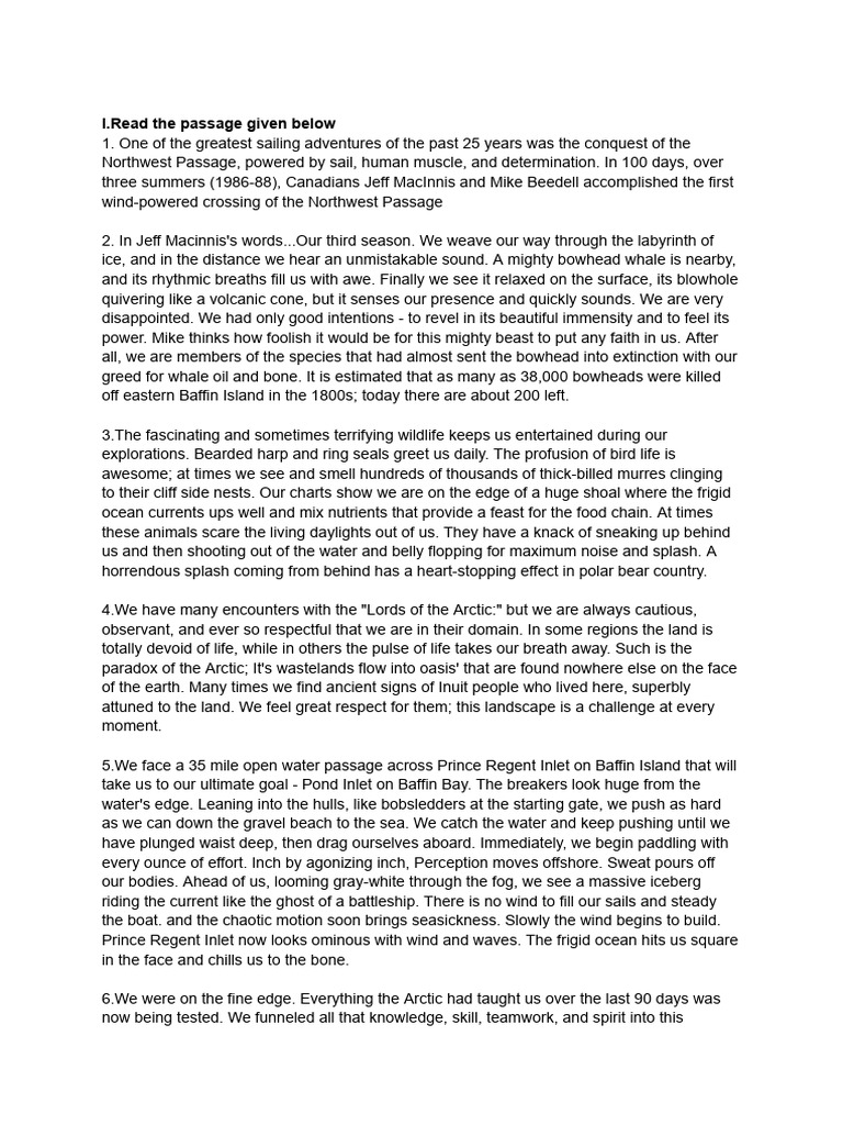 Reading Passages (Grade-12) | PDF | Northwest Passage