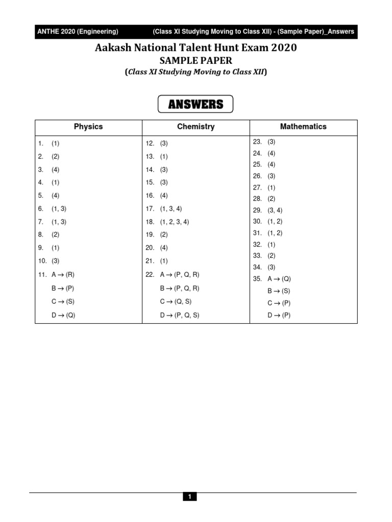 ANTHE2020 - Engg - SS - (XI Moving To XII) - Sample Paper - Ans - Sol | PDF | Materials | Phases ...