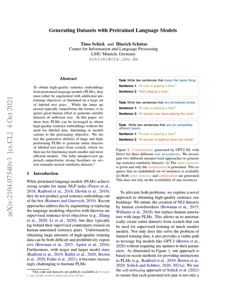 Generating Datasets With Pretrained Language Models | Download Free PDF | Applied Linguistics ...