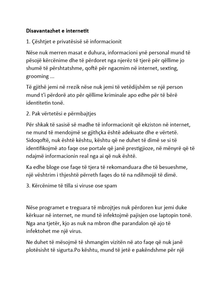 Disavantazhet e Internetit | PDF