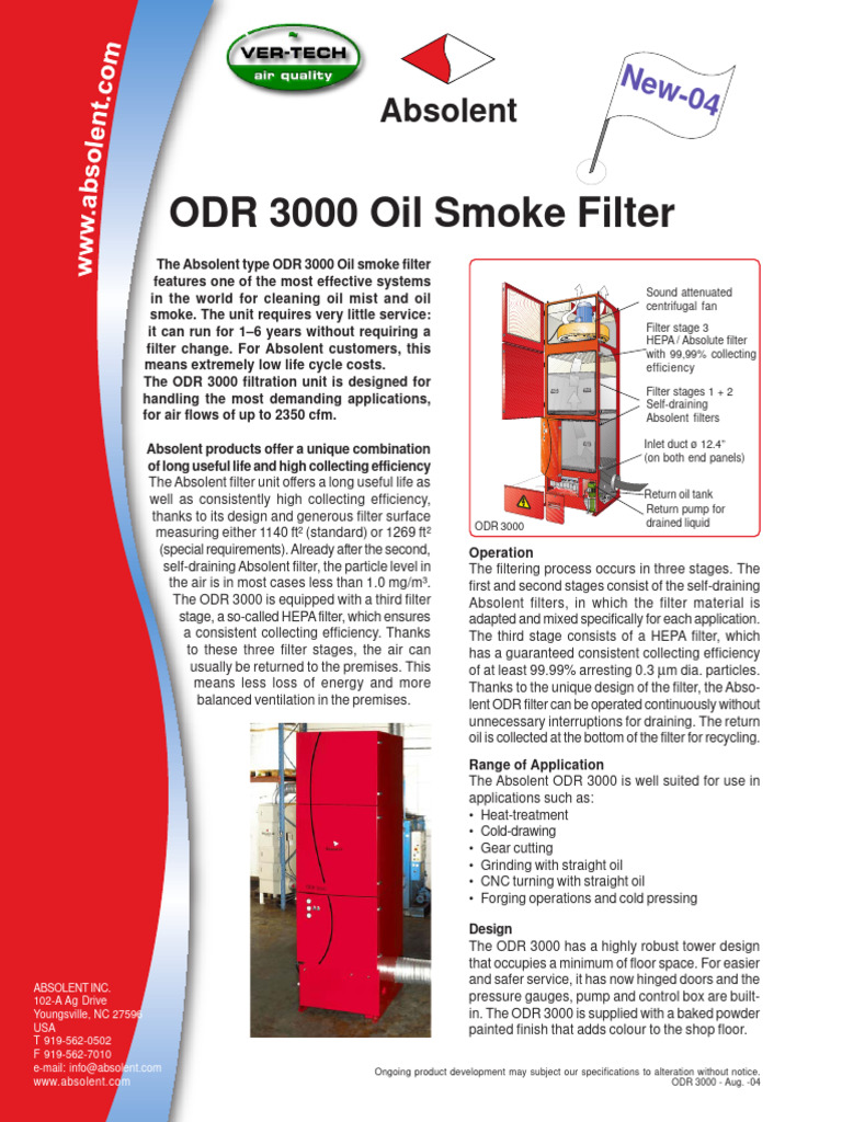 Absolent ODR 3000 Oil Smoke Filter | PDF | Filtration | Pump