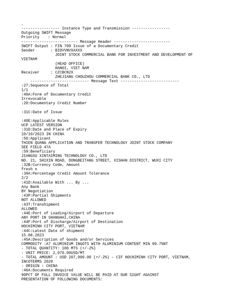 LC DRAFT - 100 Tấn Nhôm Mới | PDF